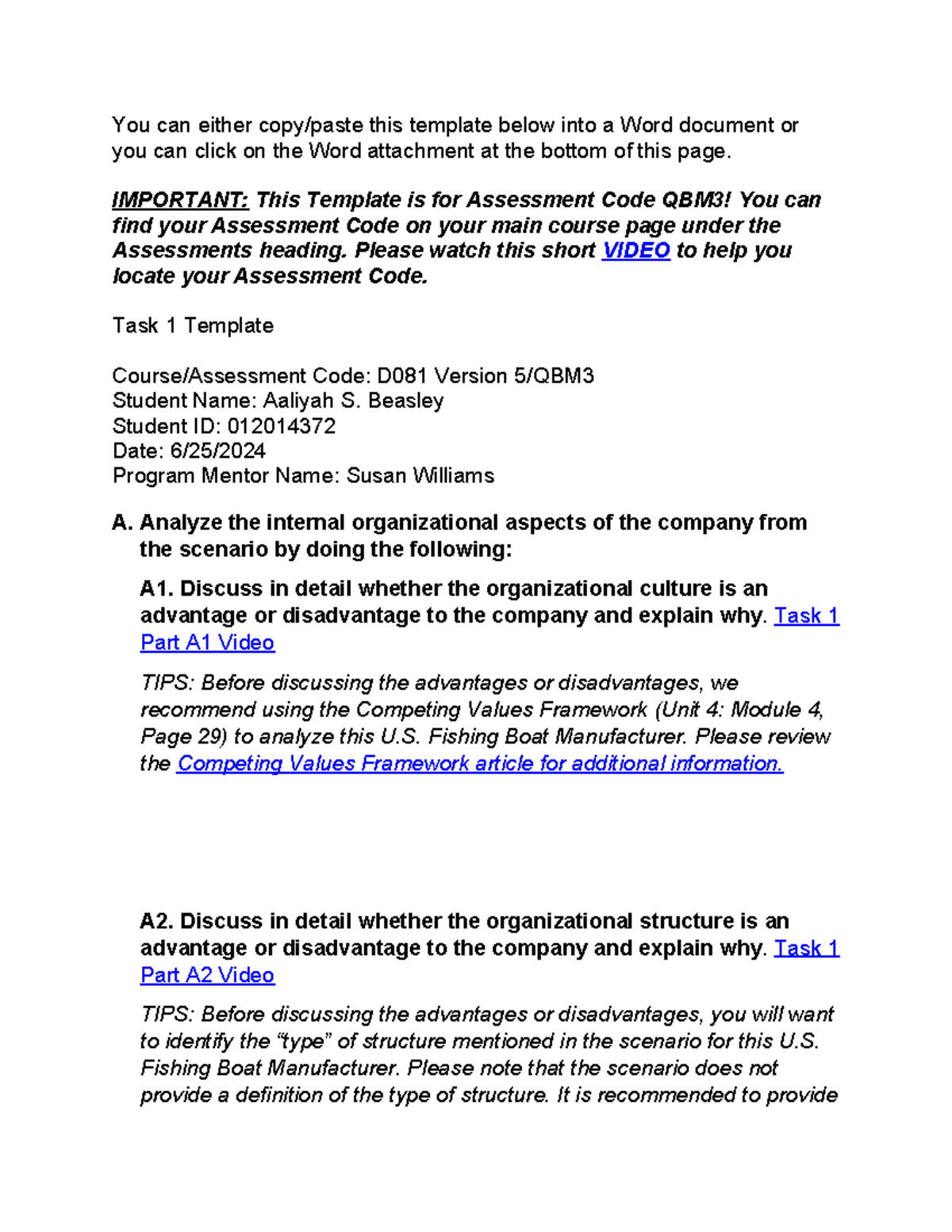 D081 V5-QBM3 Task 1 Template: Organizational Analysis & Redesign Ideas ...