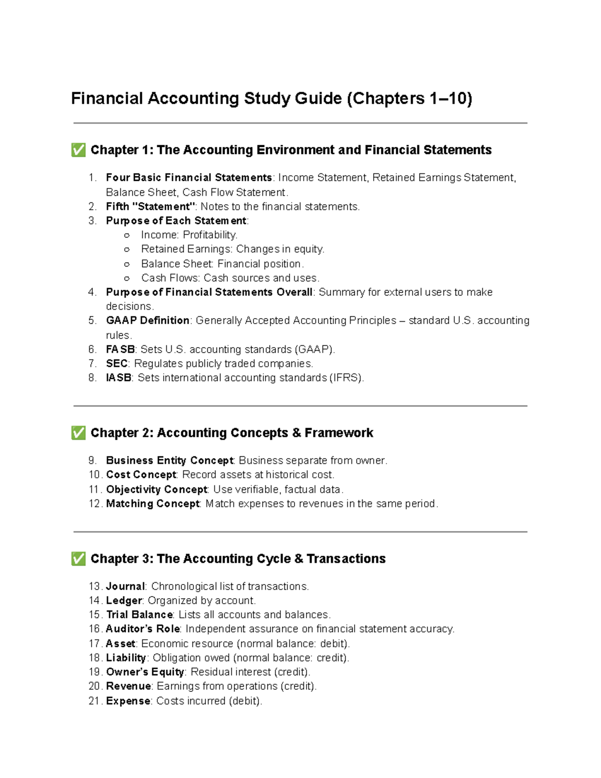 Financial Accounting Study Guide (ACC101): Comprehensive Chapters 1-10 ...