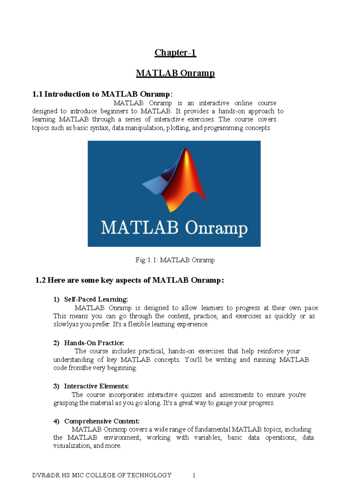MATLAB Onramp, Image Processing, Signal Processing & ML Report - Studocu
