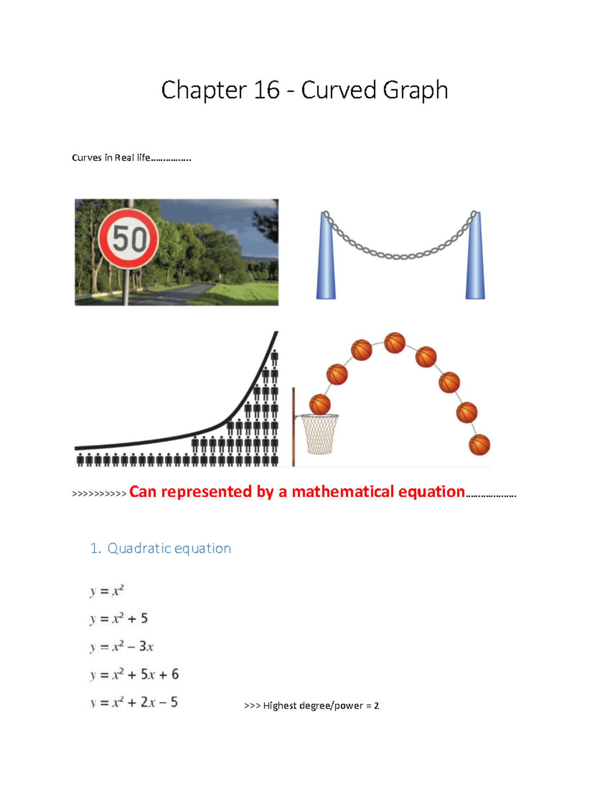 Chapter 16: Curved Graphs & Quadratic Equations Analysis - Studocu