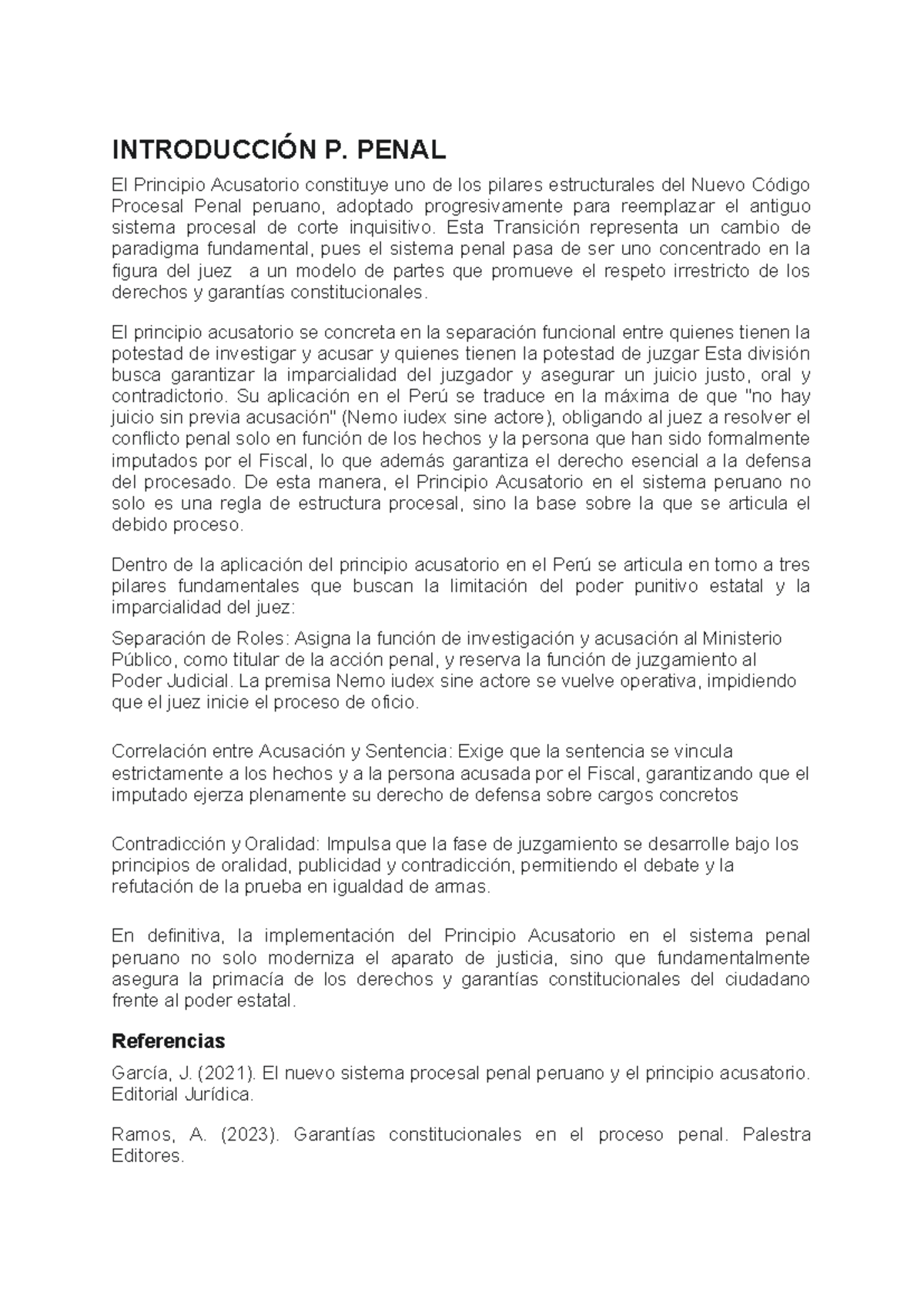 Introducción al Principio Acusatorio en el P. Penal Peruano - Studocu