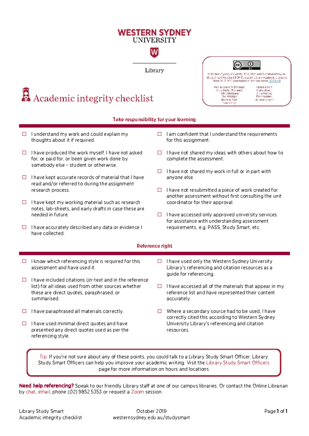 Academic Integrity Checklist for Responsible Learning and Referencing ...