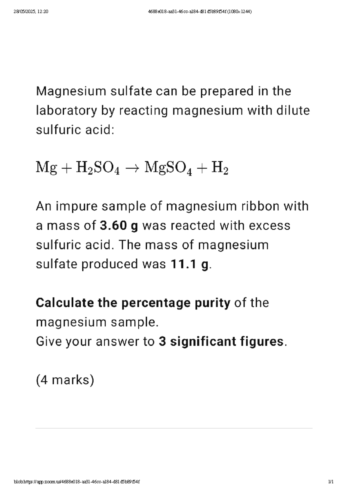 Lab Report: Purity Calculation of Magnesium Sample (Chem 12:20) - Studocu