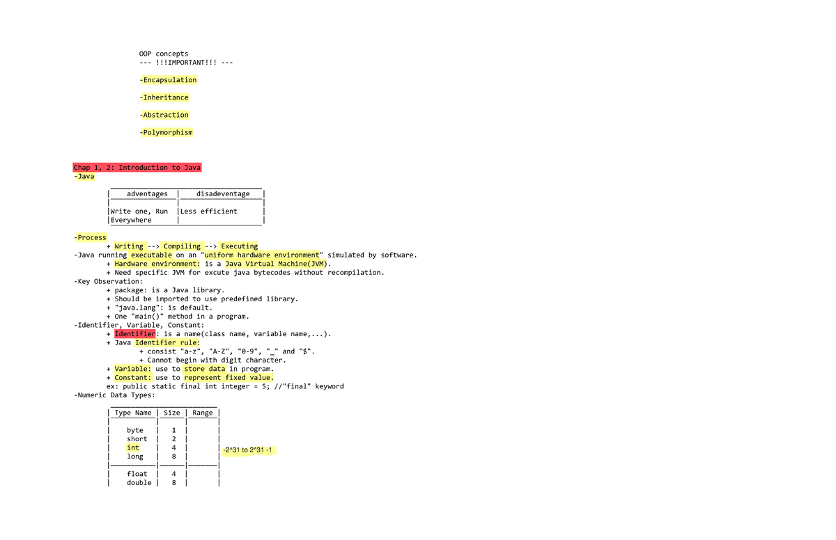 Java OOP Concepts: Encapsulation, Inheritance, Polymorphism, & More - Studocu