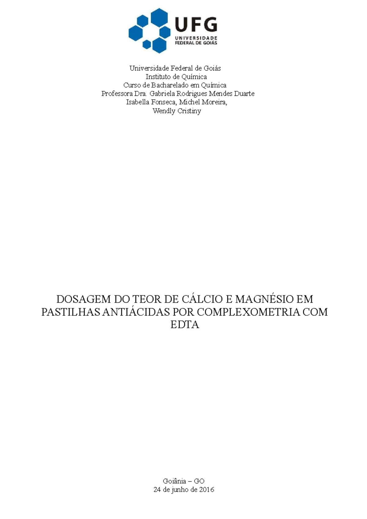 Dosagem de Cálcio e Magnésio em Pastilhas Antiácidas por Complexometria ...