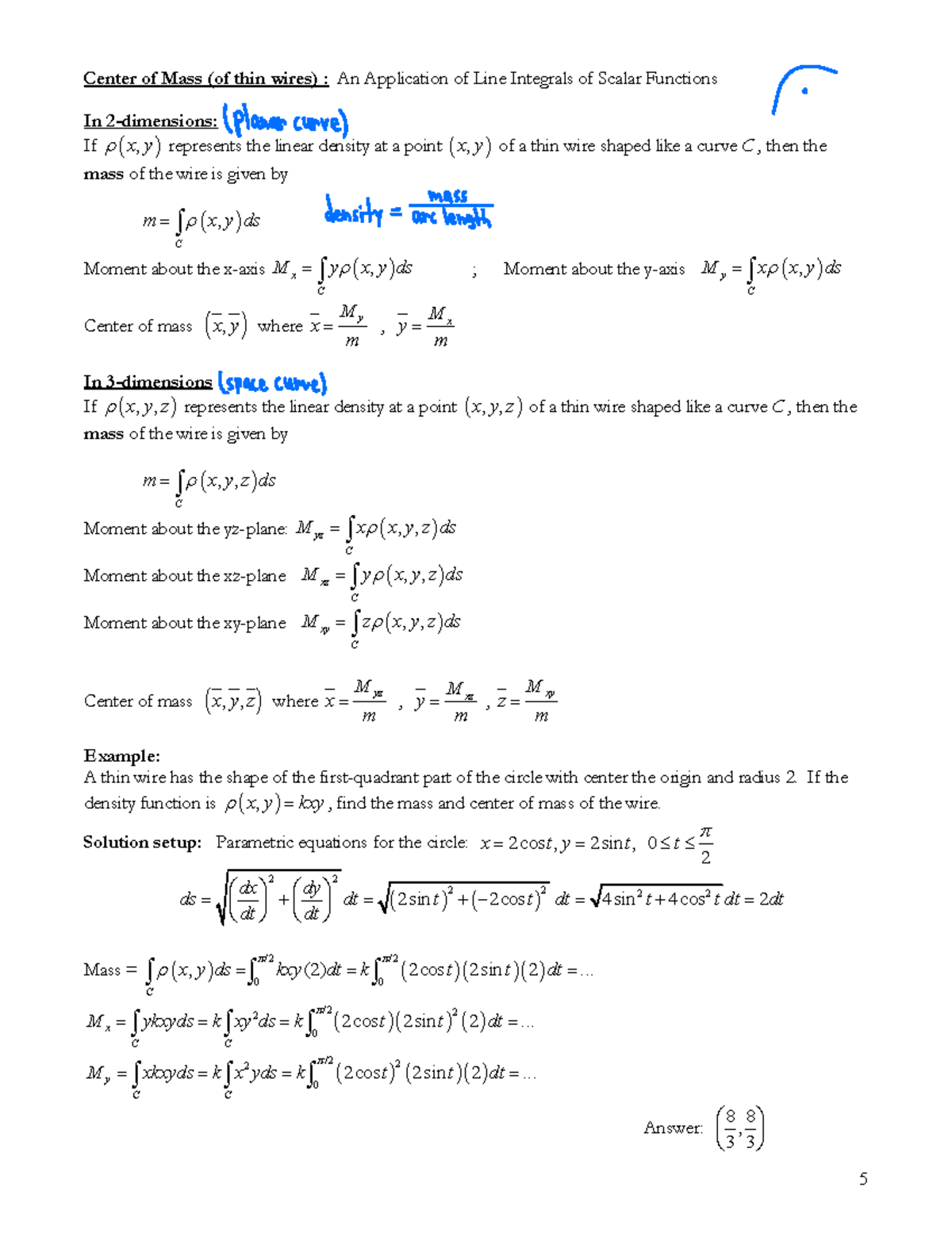 Center of Mass of Thin Wires: Applications in Line Integrals - Studocu