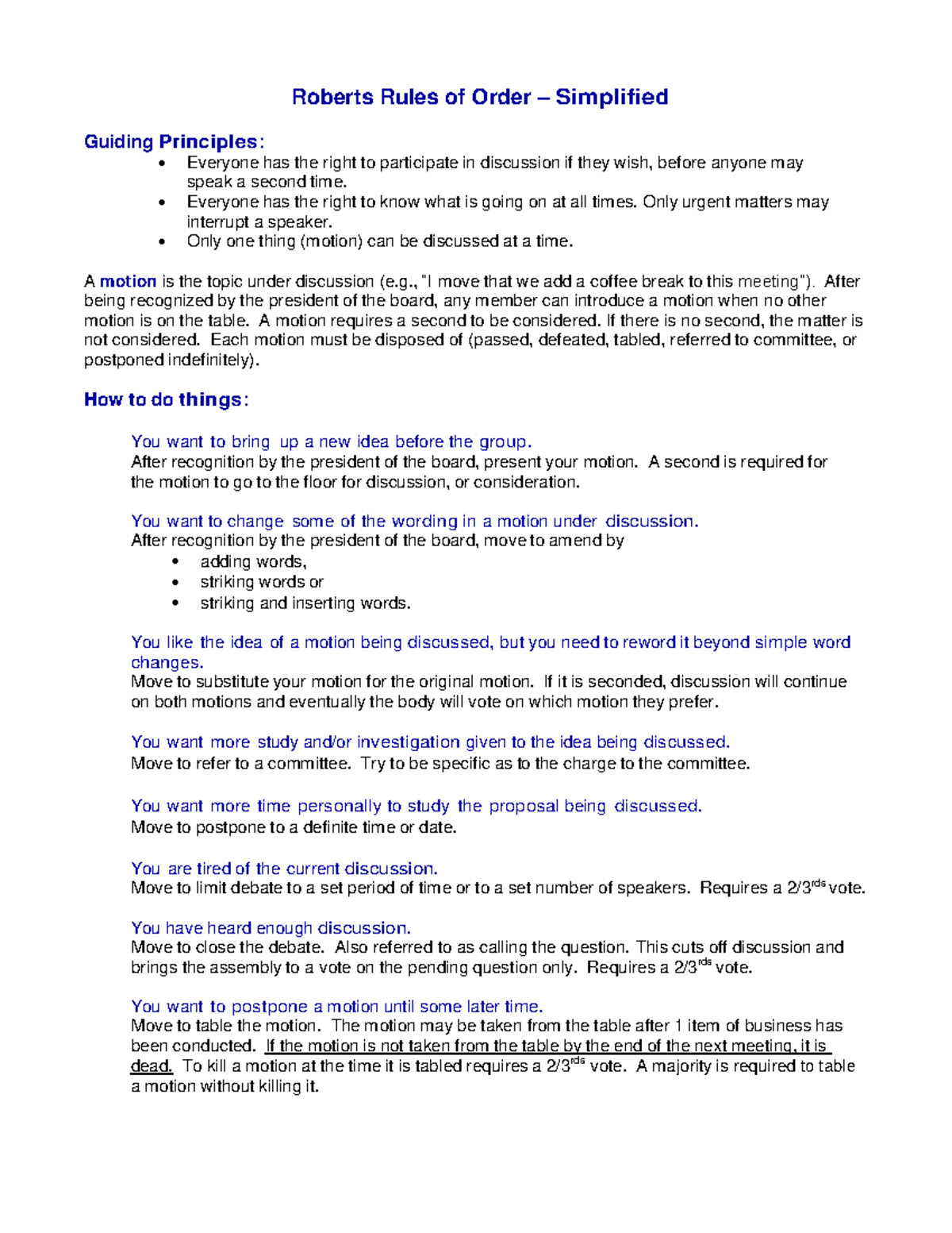 Roberts Rules of Order: A Simplified Overview for Meetings - Roberts ...