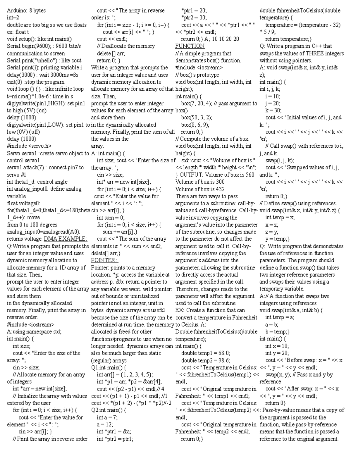 MIAE 215 Arduino Programming Cheat Sheet for Students - Studocu