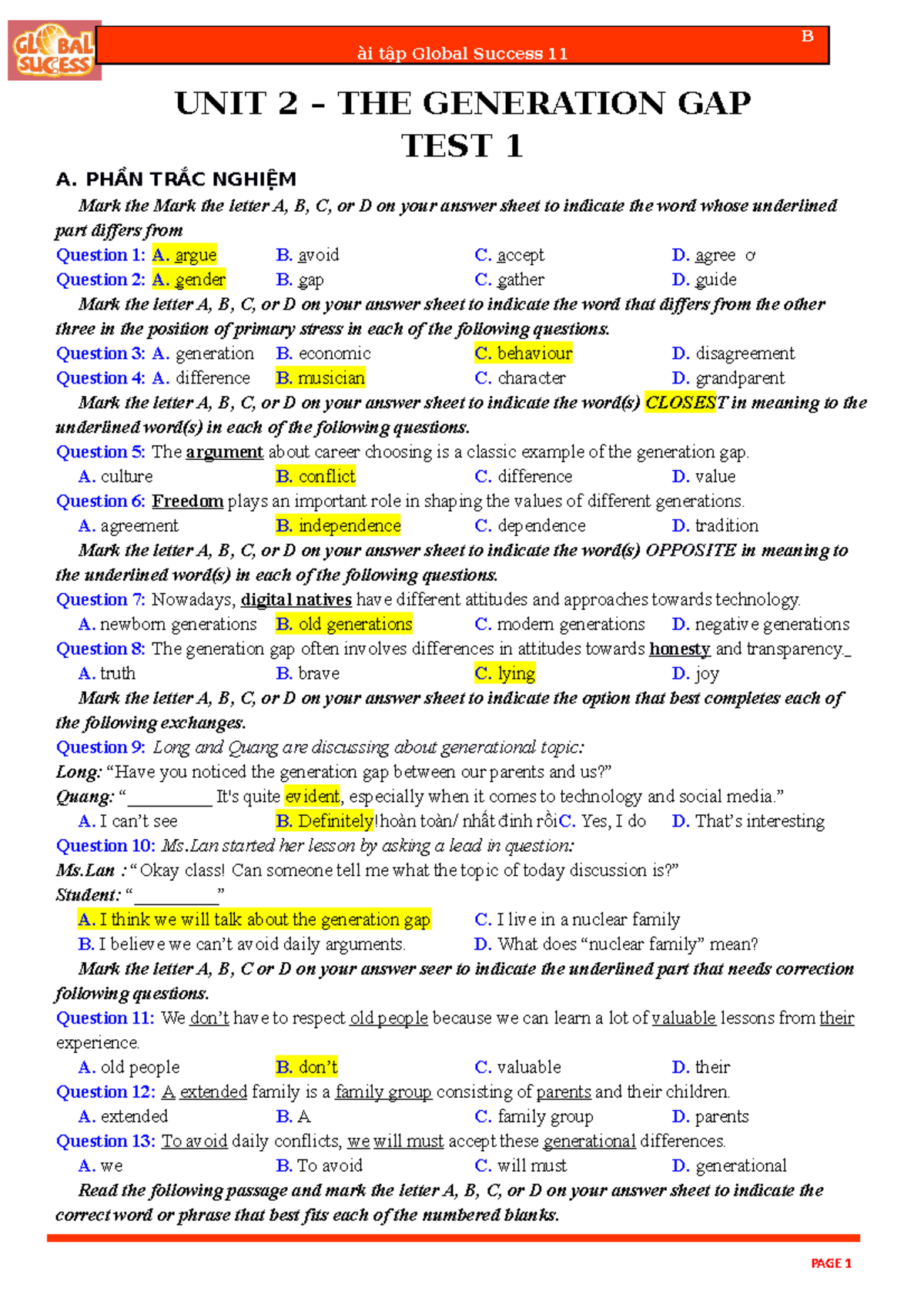 Unit 2.1 HS GB11 - Homework Assignment on Generation Gap Concepts - Studocu