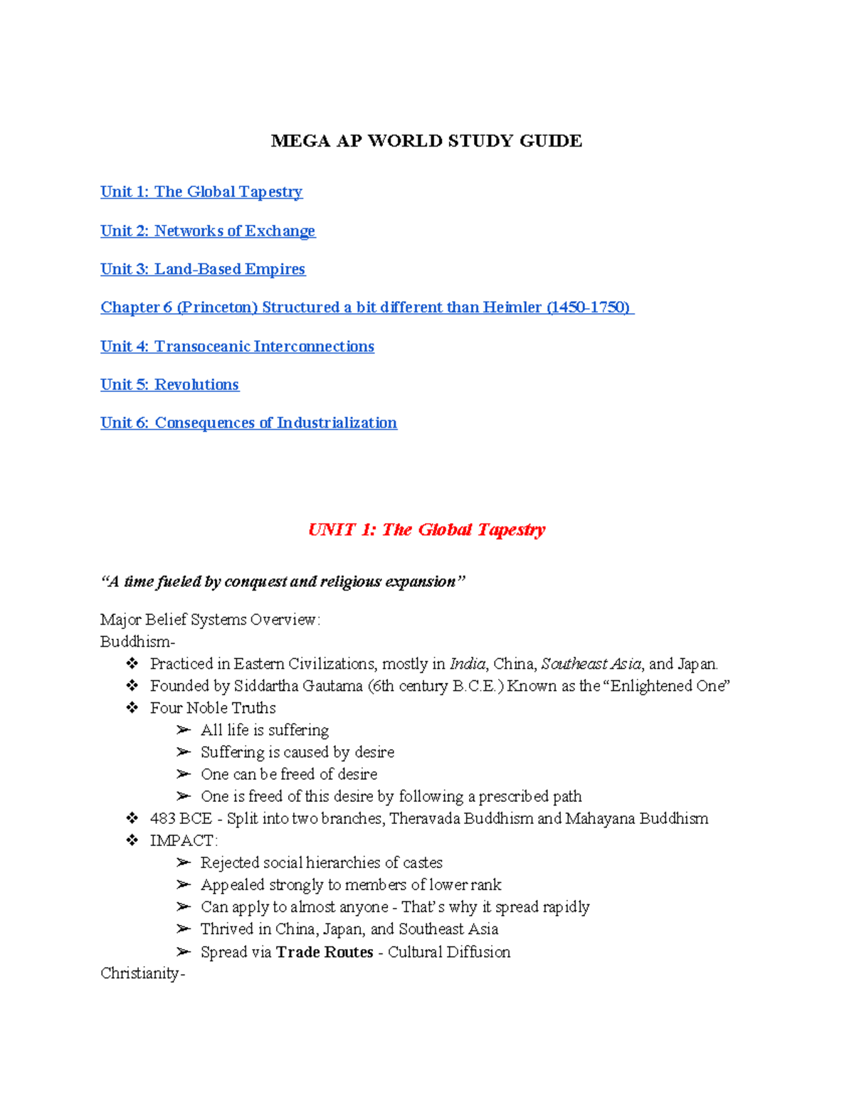 MEGA AP World Study Guide - MEGA AP WORLD STUDY GUIDE Unit 1: The ...