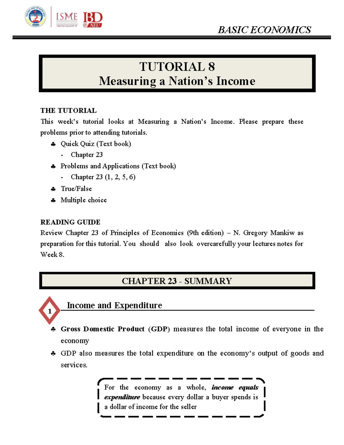 Tutorial 8 - STU: Measuring a Nation's Income in Economics - Studocu