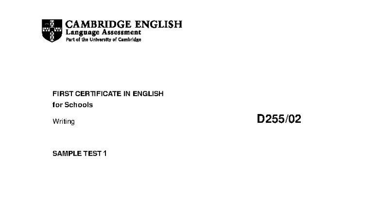 Cambridge English: First for Schools Writing Sample Test 1 - Studocu