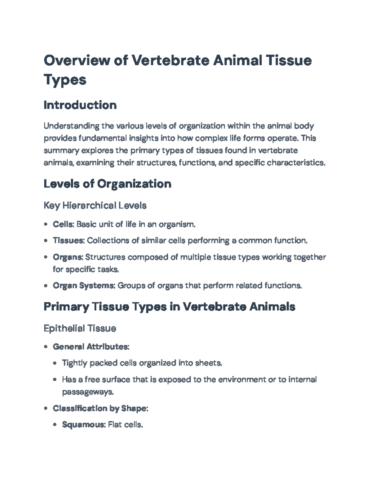 Vertebrate Tissues: Structure & Function Overview for Biology 101 - Studocu