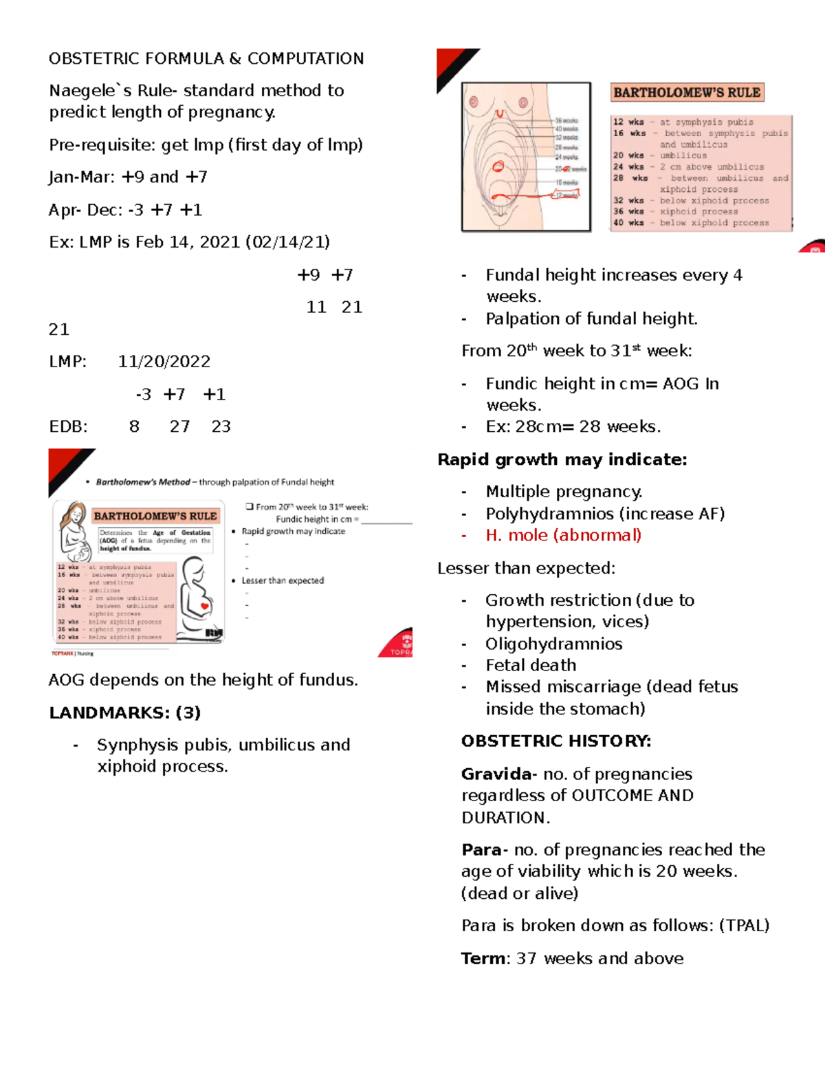 OB Normal Exam Review Part 2: Obstetric Computations & Guidelines - Studocu