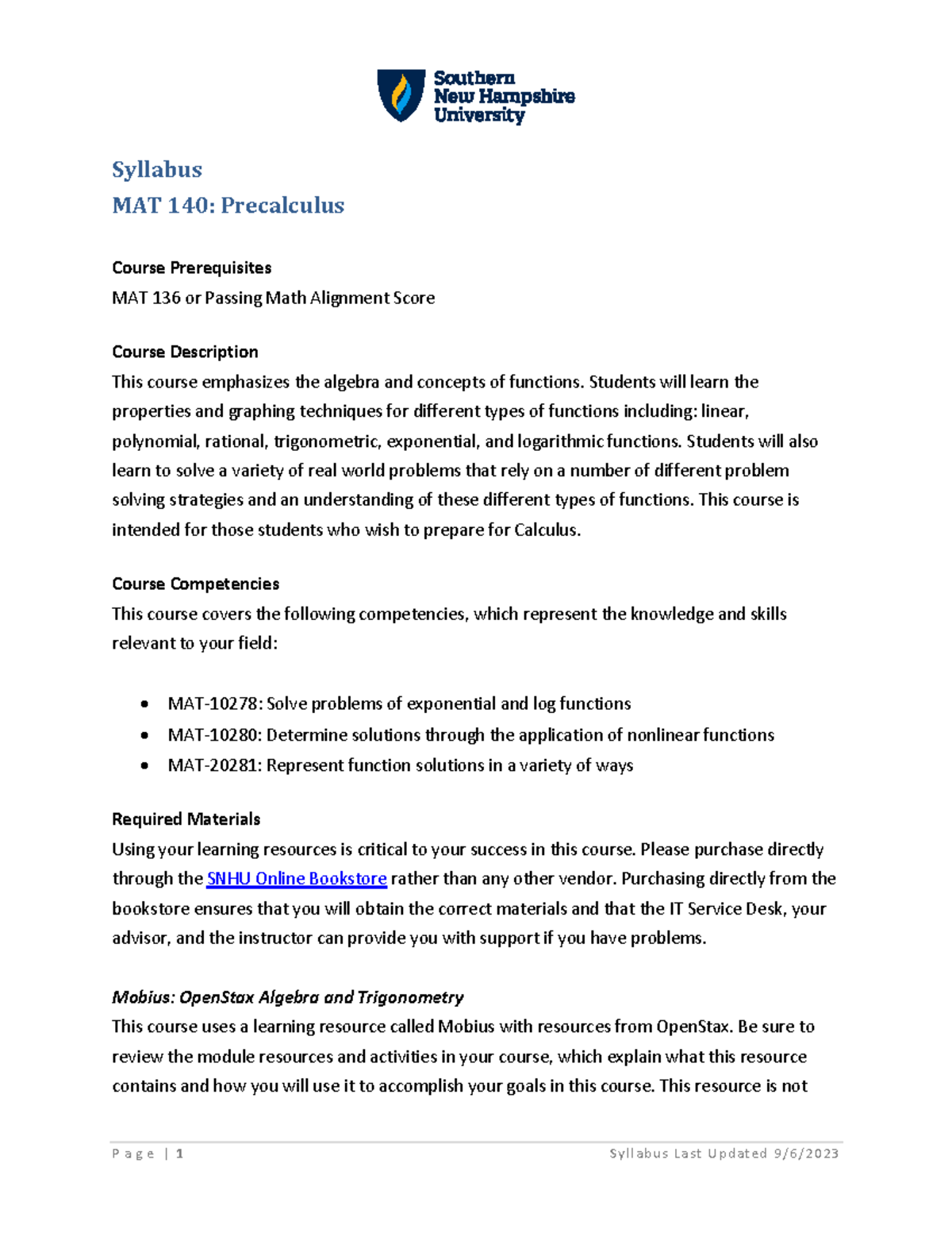 MAT 140 Syllabus: Precalculus Course Overview and Requirements - Studocu