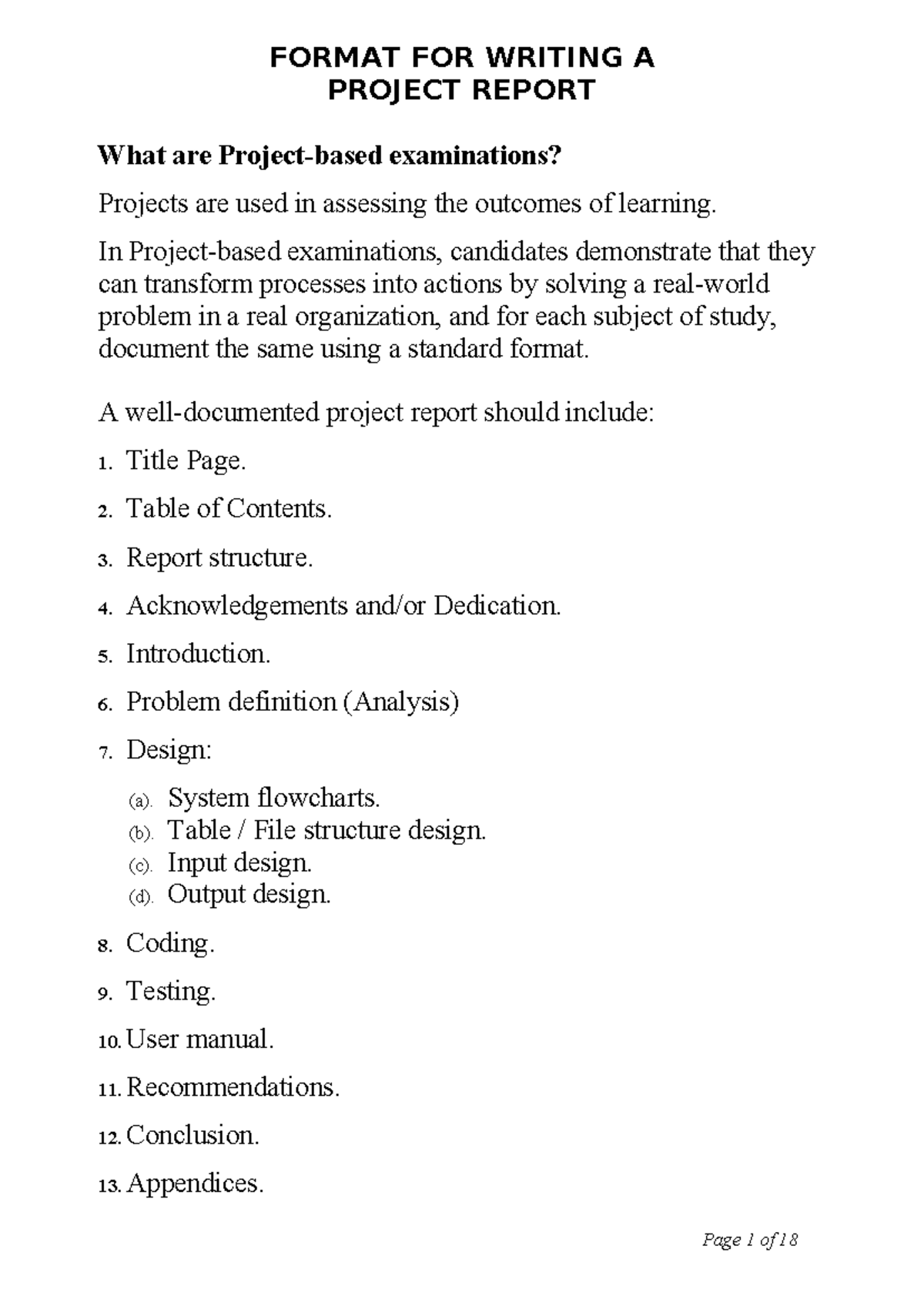 Format for writing Project Reports - FORMAT FOR WRITING A PROJECT ...
