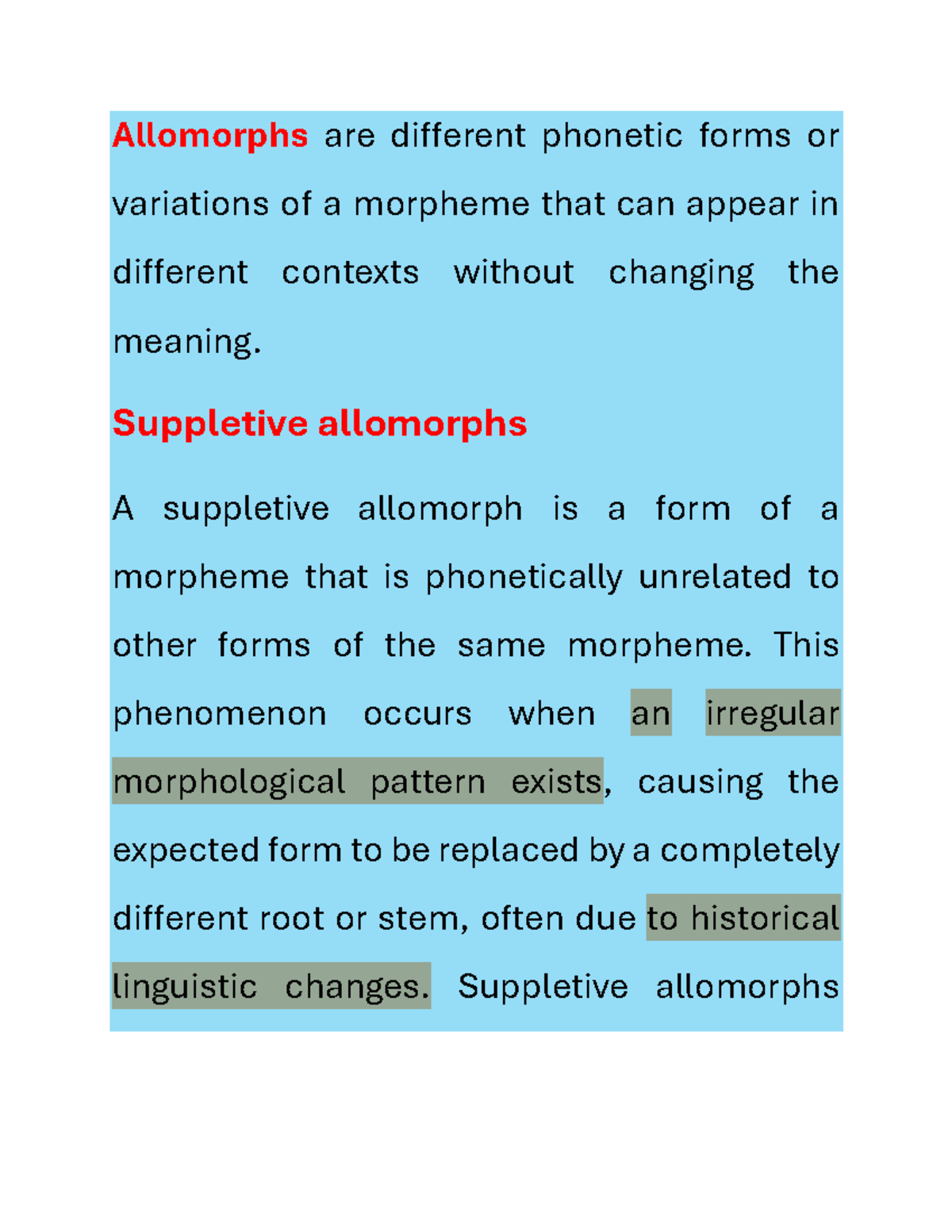 Suppletive Allomorphs: Understanding Irregular Morphological Patterns ...