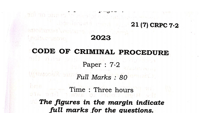 CRPC 7.2 2023 - Questions Paper for Criminal Procedure Exam - Studocu