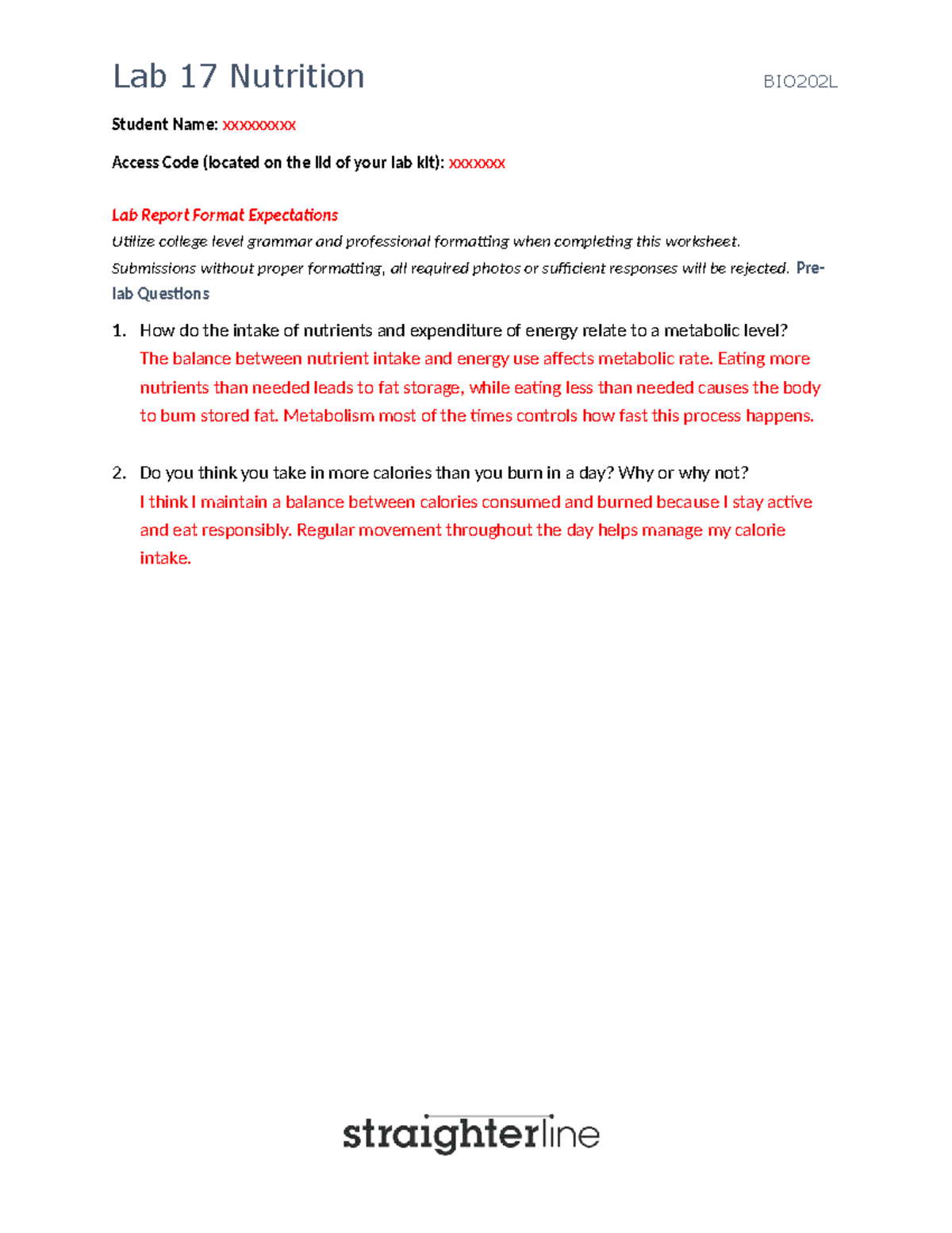 BIO202L Lab 17: Nutrition and Biomolecules Analysis Report - Studocu