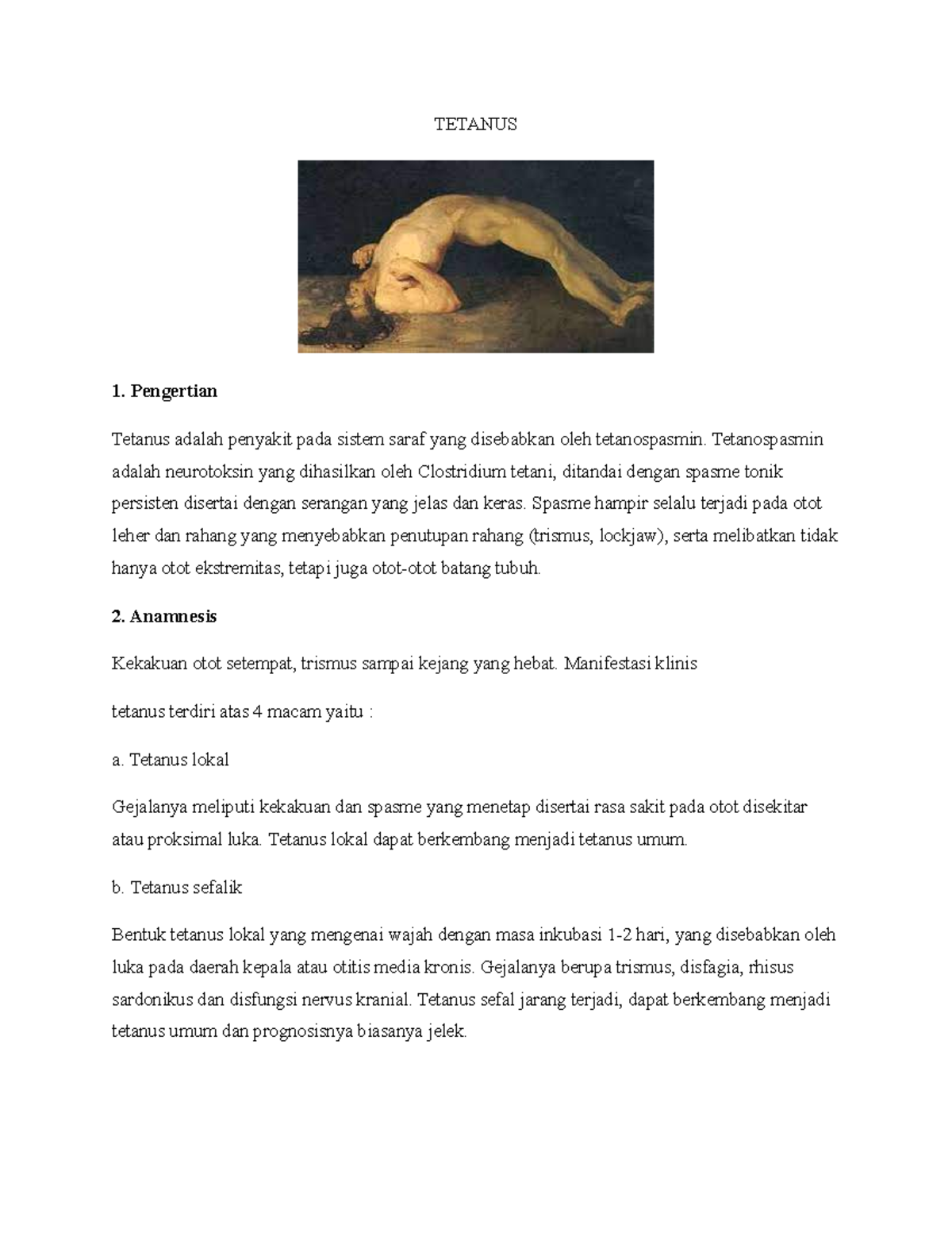 Studi Kasus Tetanus: Penjelasan, Diagnosa, dan Tatalaksana - Studocu