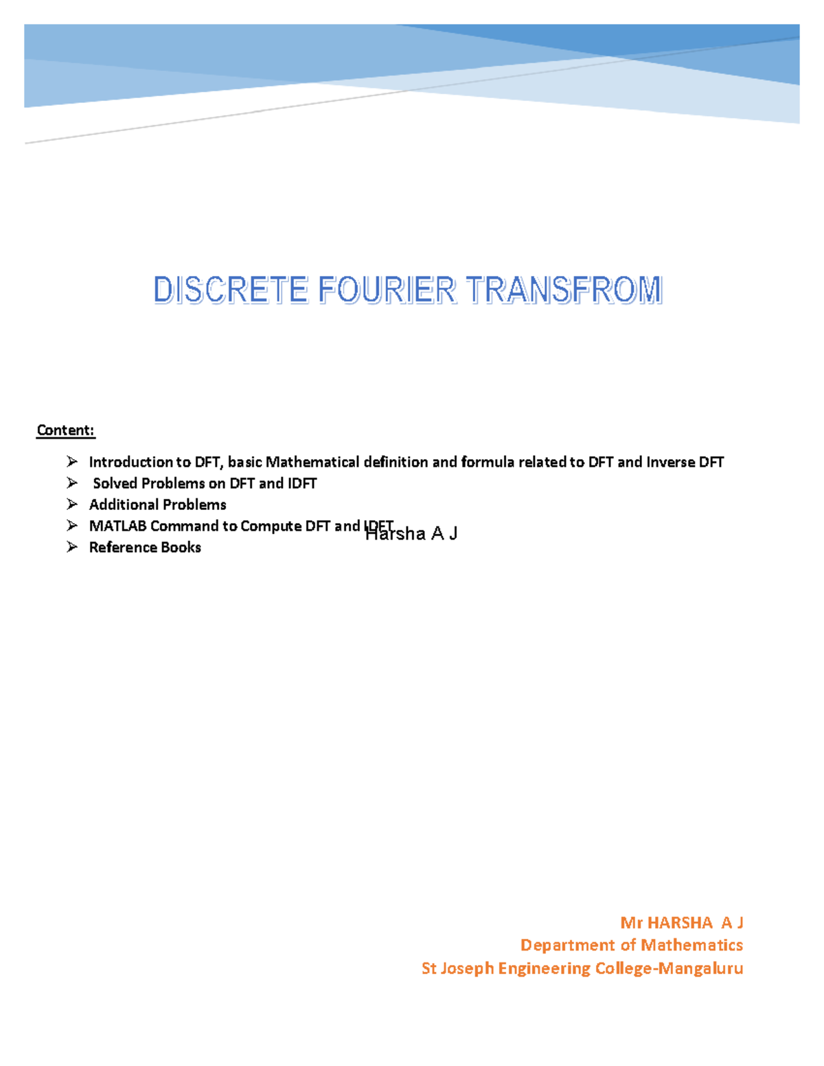 DFT & IDFT: Mathematical Definitions, Problems & MATLAB Commands - Studocu