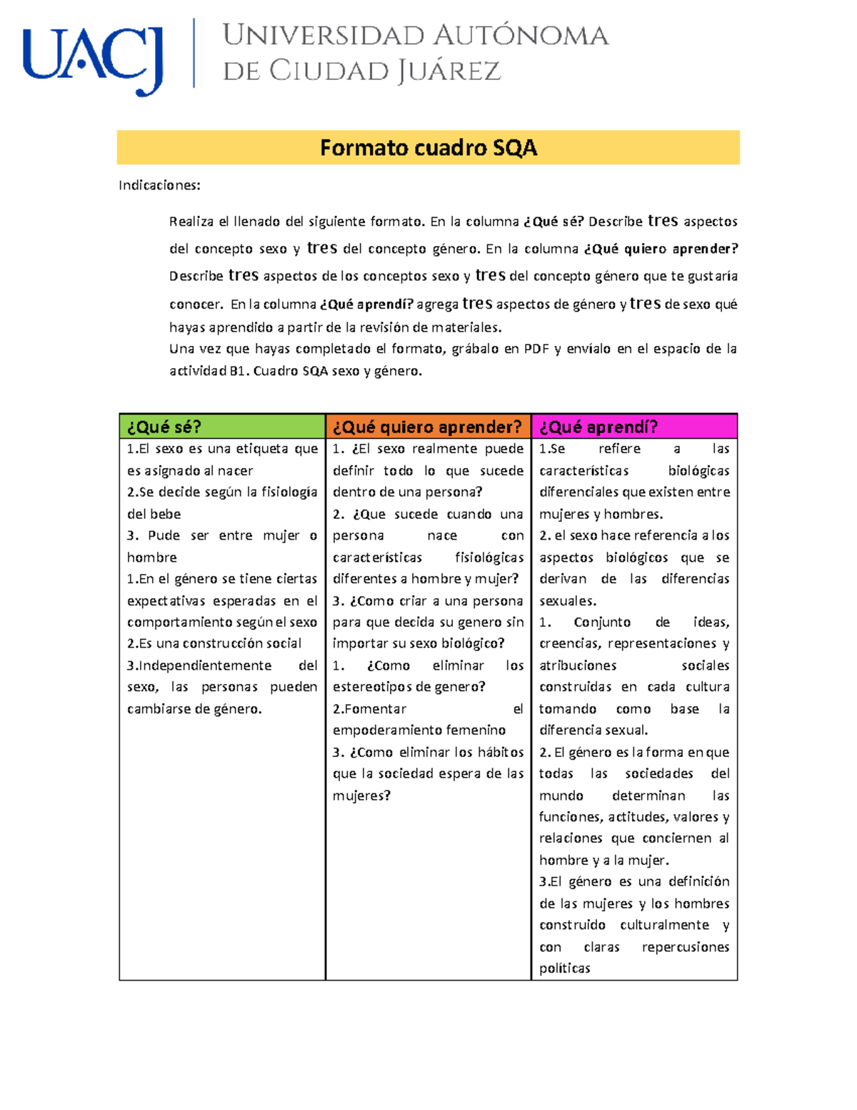 Formato cuadro SQA - Formato cuadro SQA Indicaciones: Realiza el llenado del siguiente formato ...