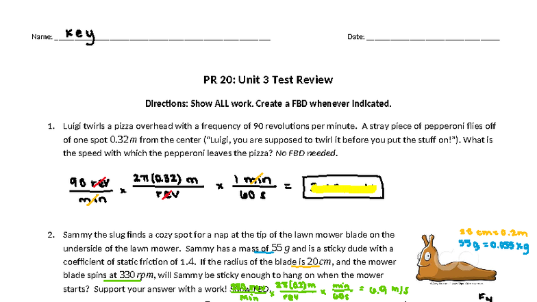 Unit 3 Test Review - Physics Concepts and Problem Solving - Studocu