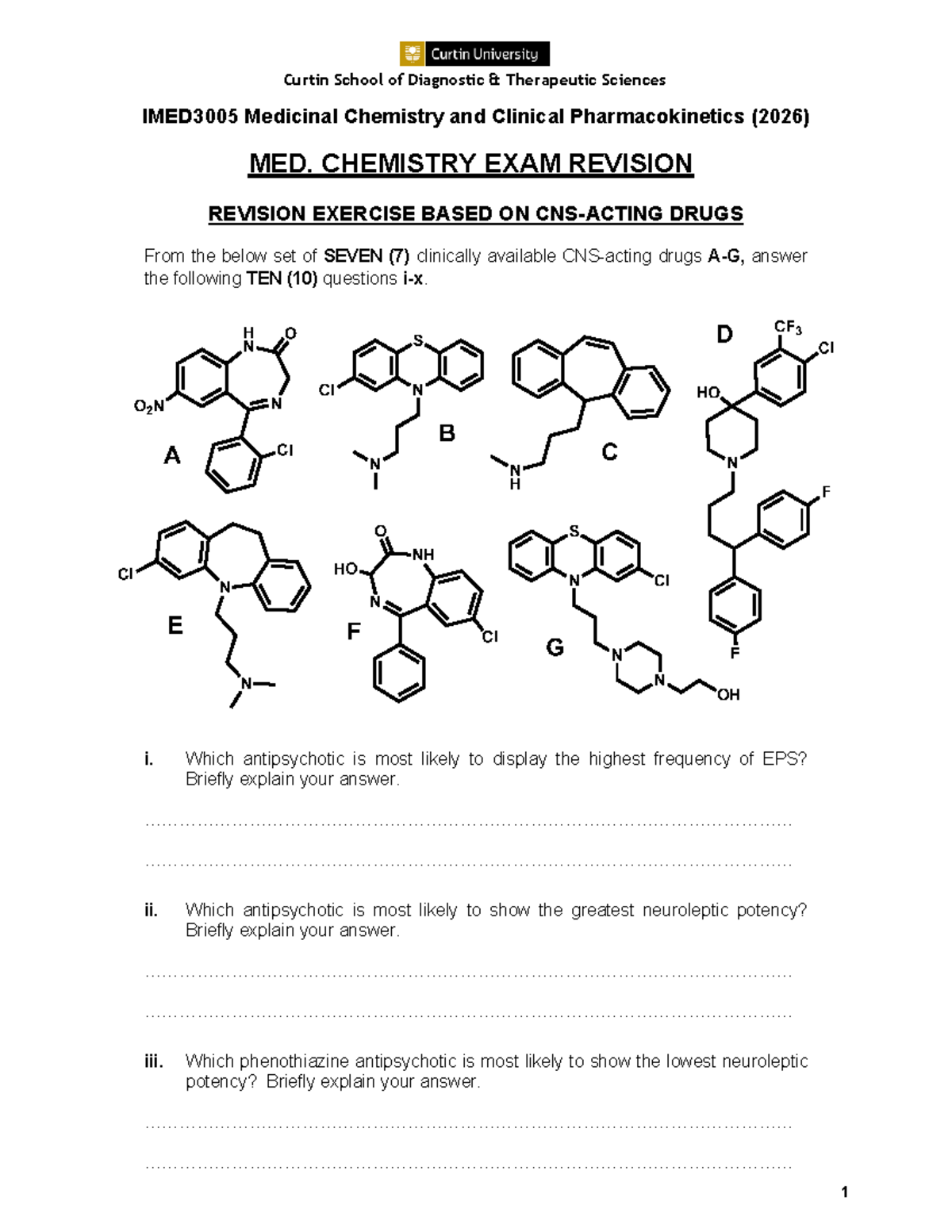 IMED3005 Medicinal Chemistry Exam Revision 2026: Drug Analysis - Studocu