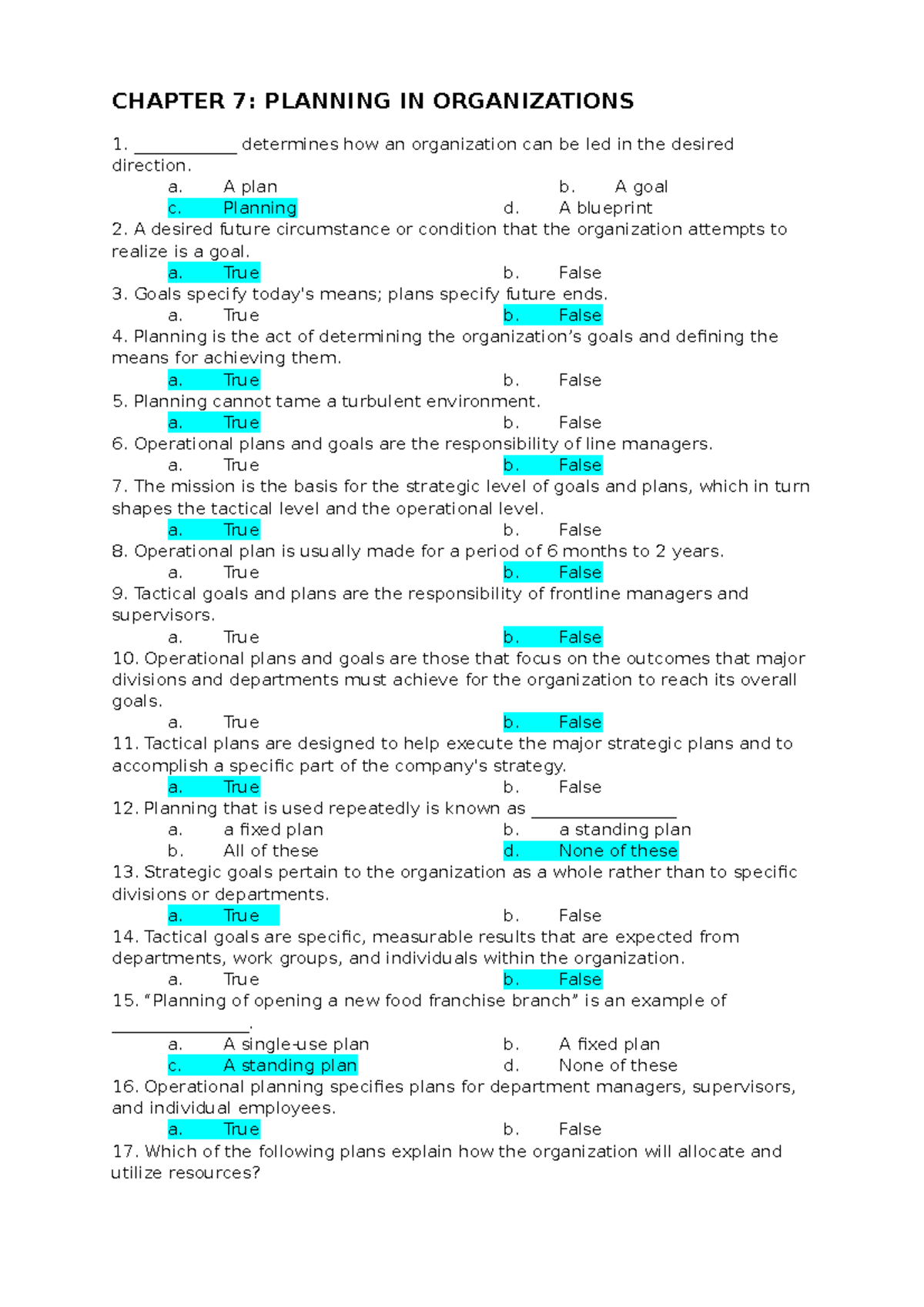 Chap7 MCQ- Planning - vfdgfvdf - CHAPTER 7: PLANNING IN ORGANIZATIONS ...