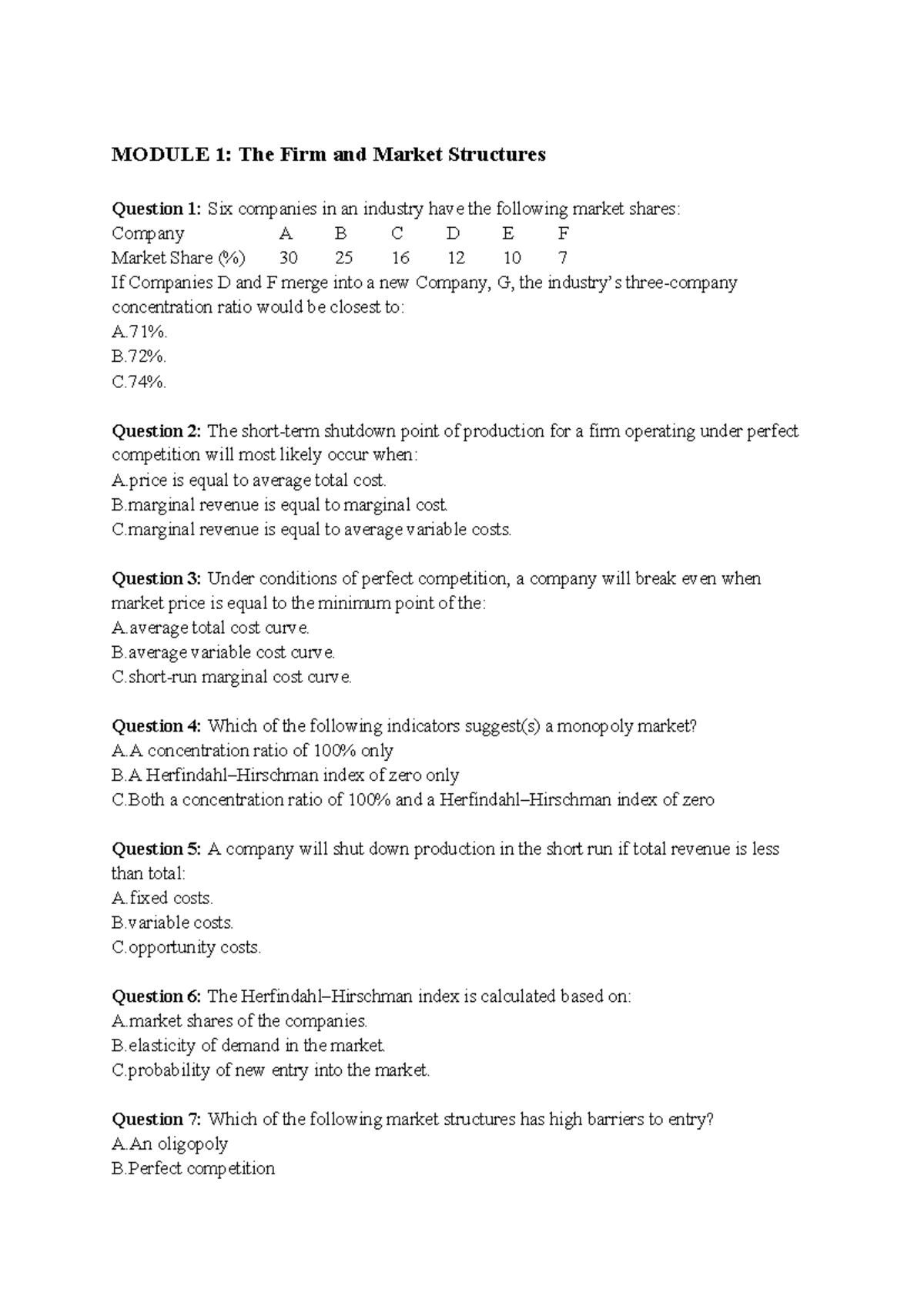 ECON 101: Market Structures and Economic Indicators Notes - Studocu