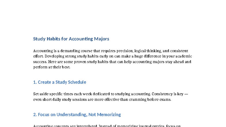 Effective Study Habits for Accounting Majors: Tips for Success - Studocu