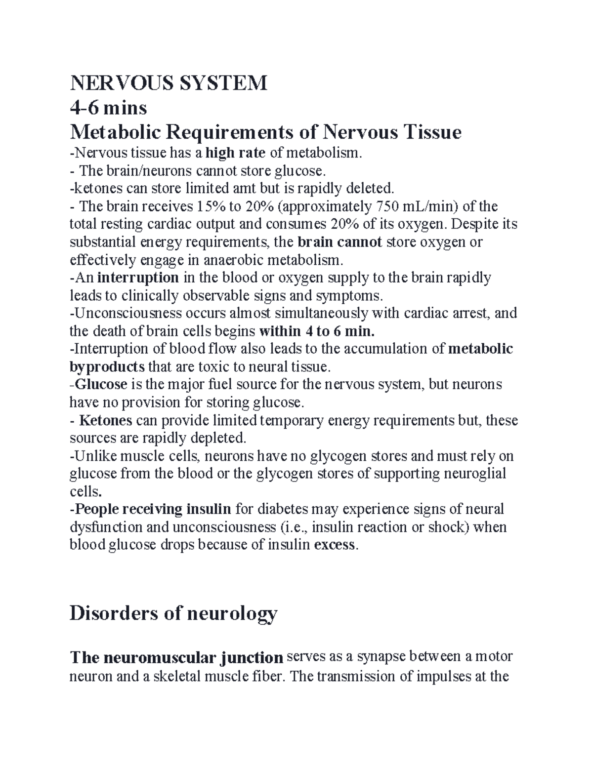 Nervous System - Study Guide for Exam 1 (Course Code: NERVOUS SYSTEM ...