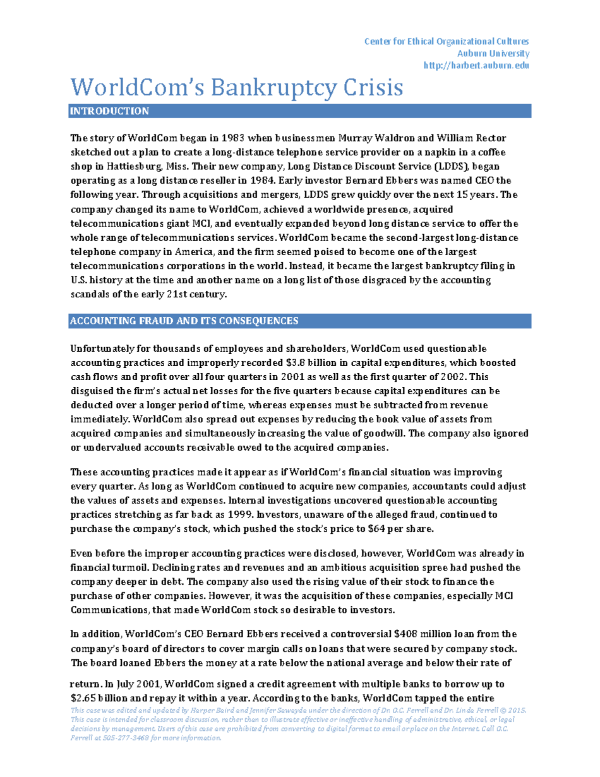 WorldCom Bankruptcy Case Study: Ethical Failures and Consequences - Studocu