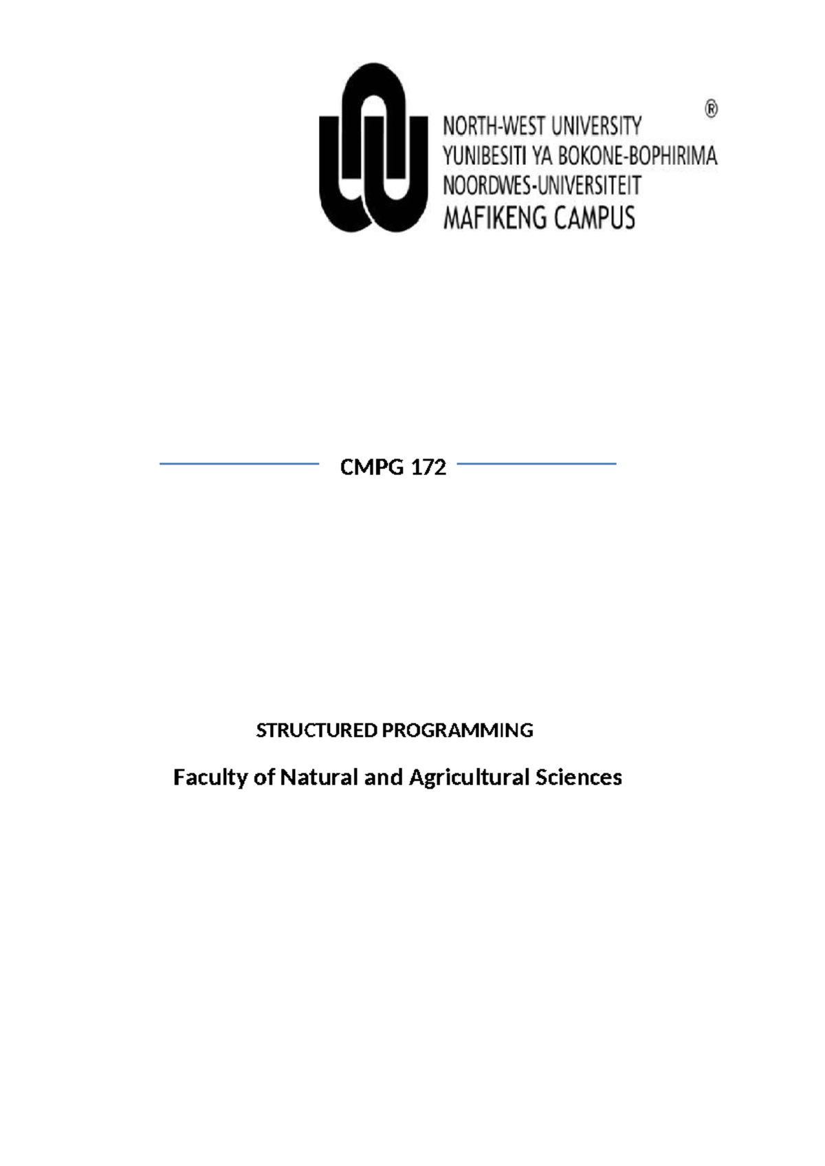 CMPG 172 Introduction to Programming Module Outline and Overview - Studocu