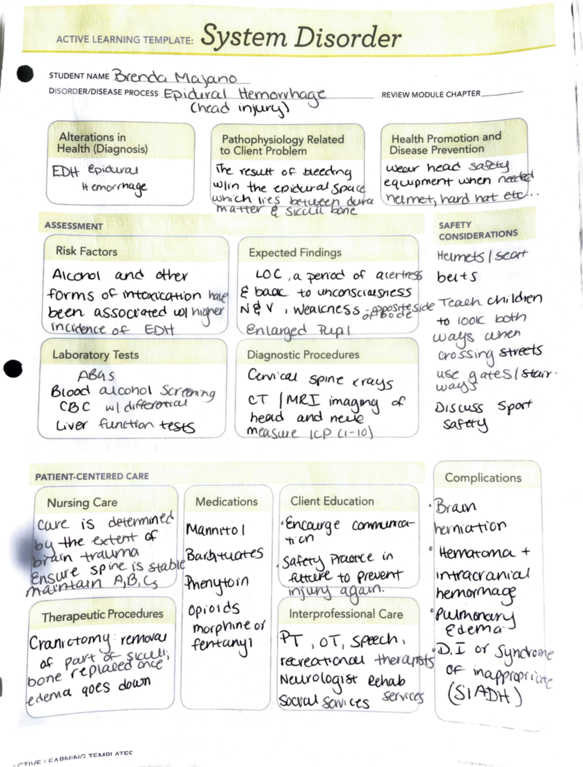 Epidural Hemorrhage: Active Learning Template for System Disorders ...