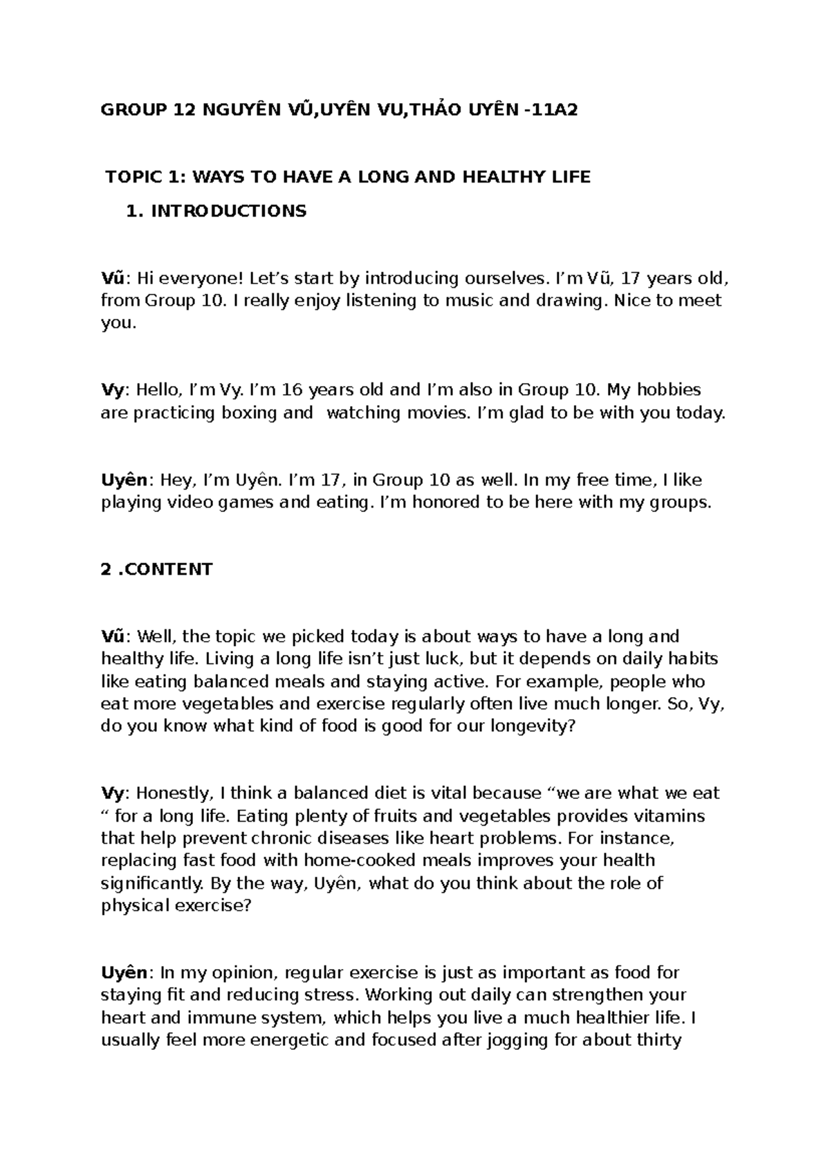 Speaking 11a2 - Anh 11: Healthy Living & Smart Cities Discussion - Studocu