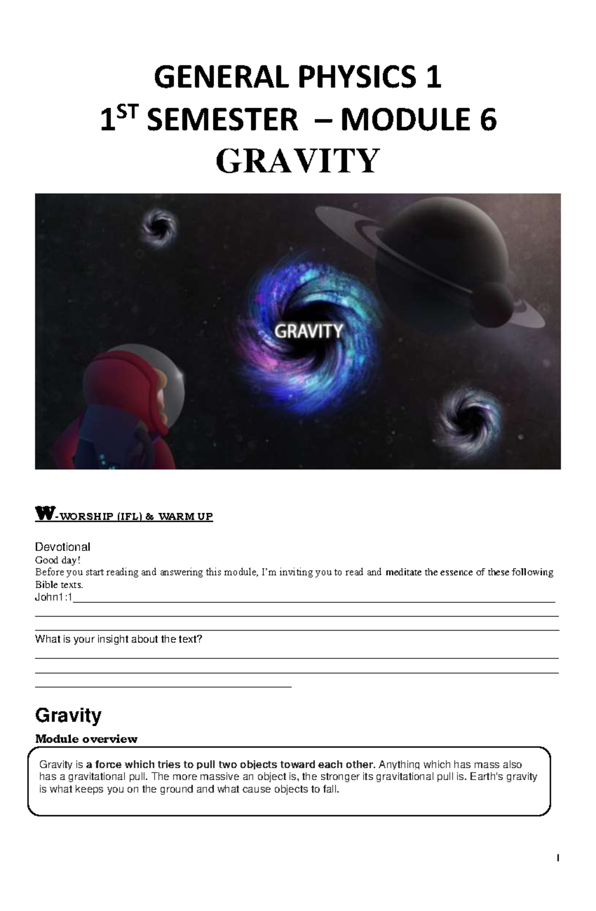 General Physics 1: Gravity Module 6 Study Notes and Insights - Studocu