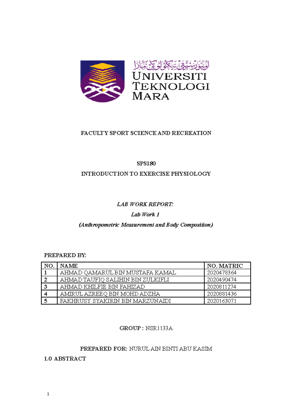Group 4 - SPS 180 Lab Report 1: Anthropometric Measures in Exercise ...