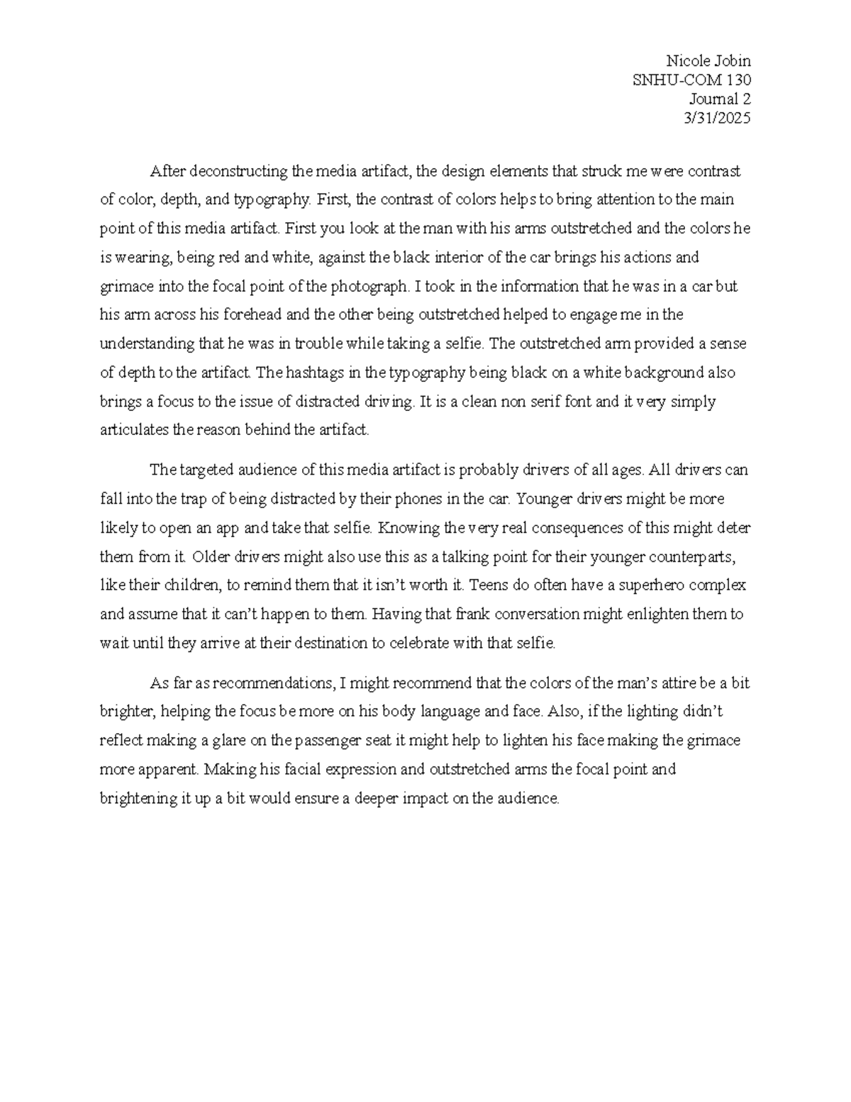 COM 130 Journal 2: Analyzing Media Artifact Design Elements - Studocu