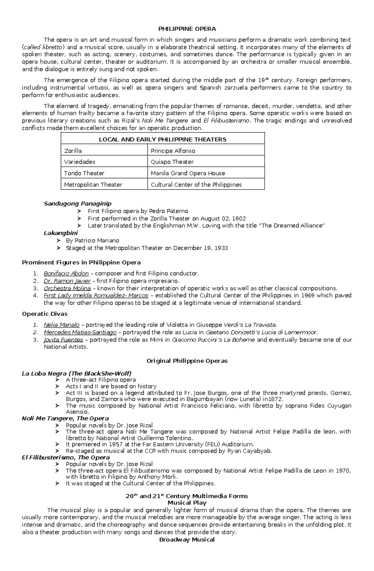 Music module - asdasdasdasd - PHILIPPINE OPERA The opera is an art and ...