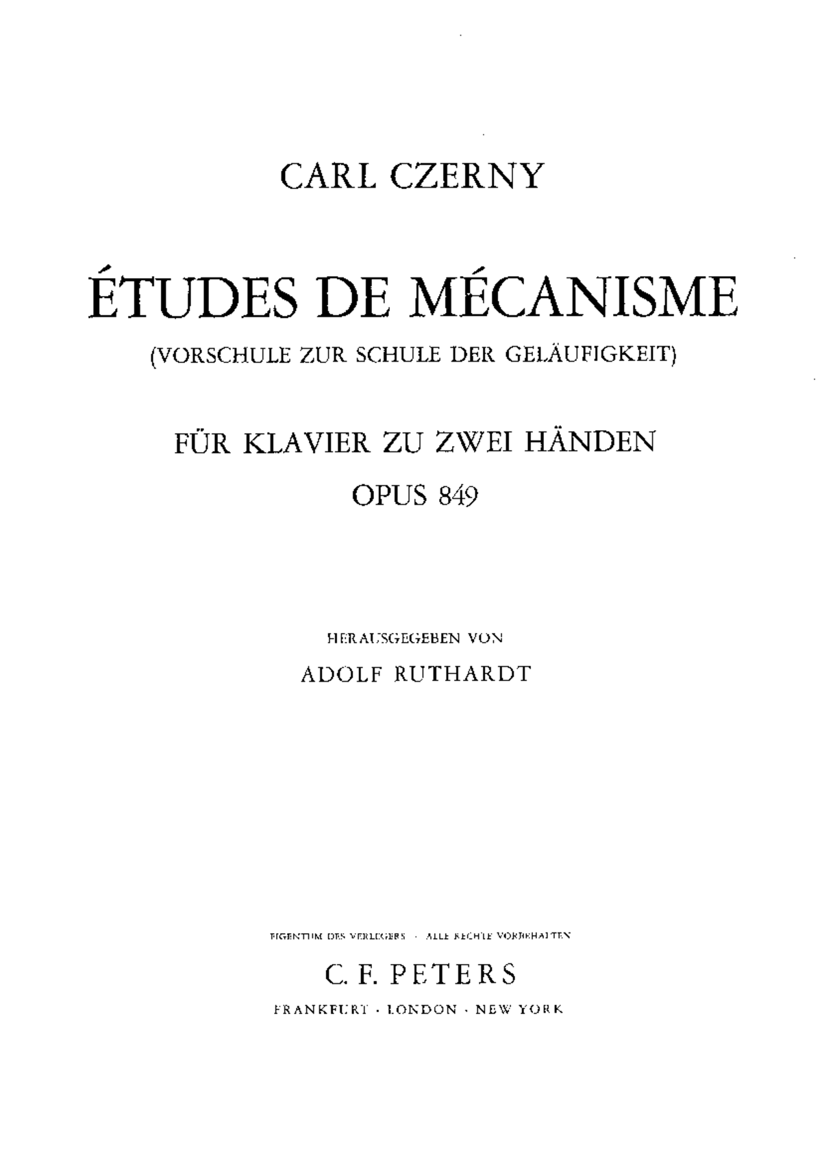 Études de Mécanisme de Carl Czerny Op. 849 - Edition Peters - Studocu