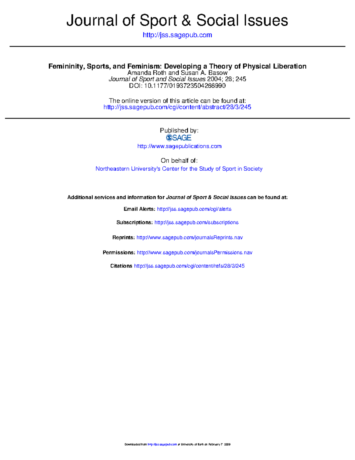 Femininity Sports and Feminism Developin - jss.sagepub Journal of Sport ...