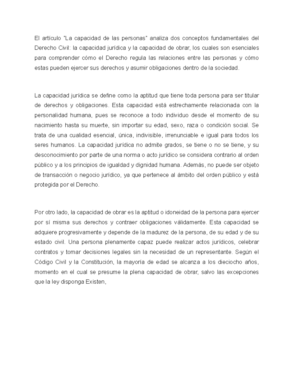 Informe sobre Capacidad Jurídica y de Obrar en Derecho Civil - Studocu