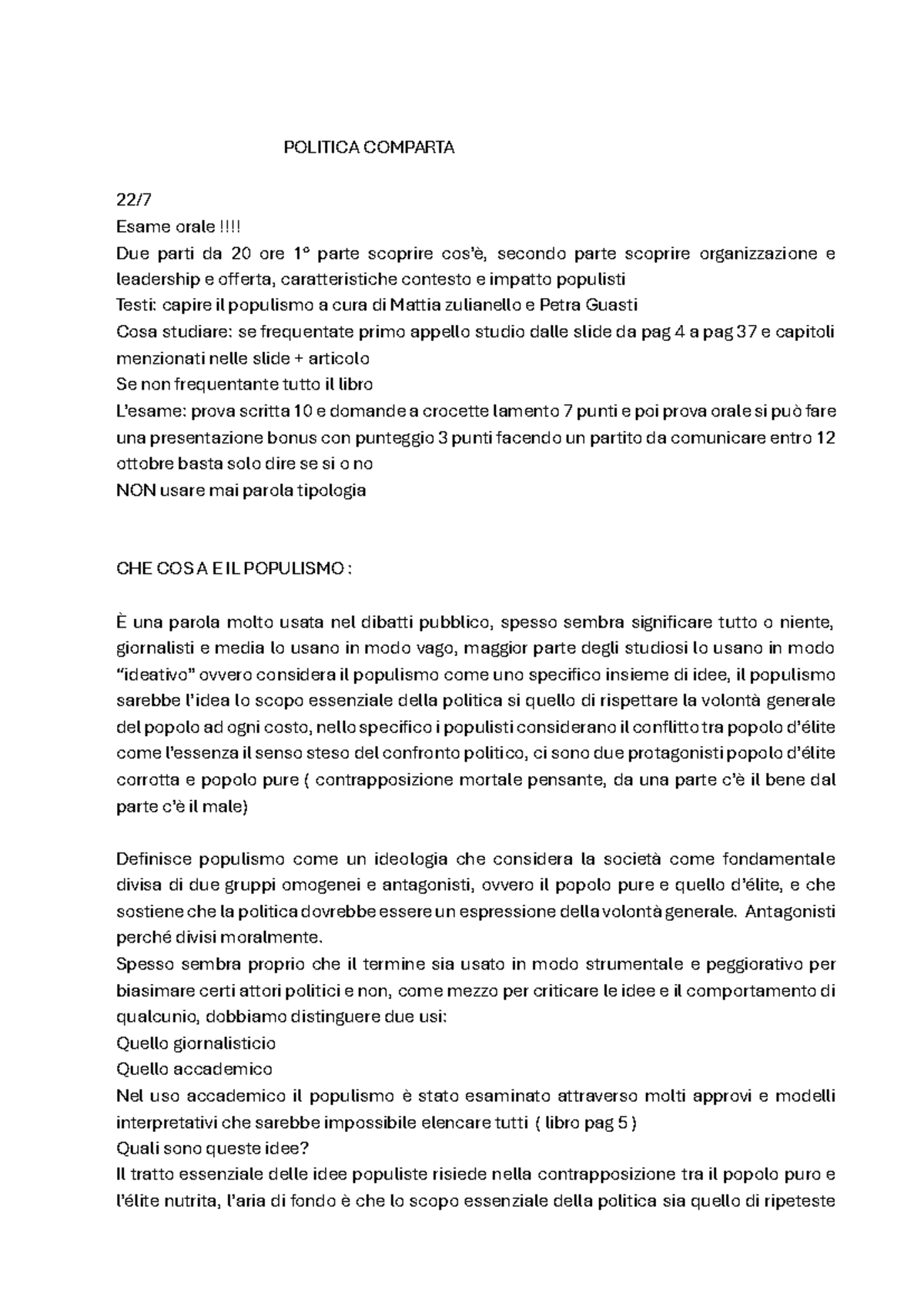 POLITICA COMPARATA: Riassunti per Esame Orale e Studio (20 ore) - Studocu