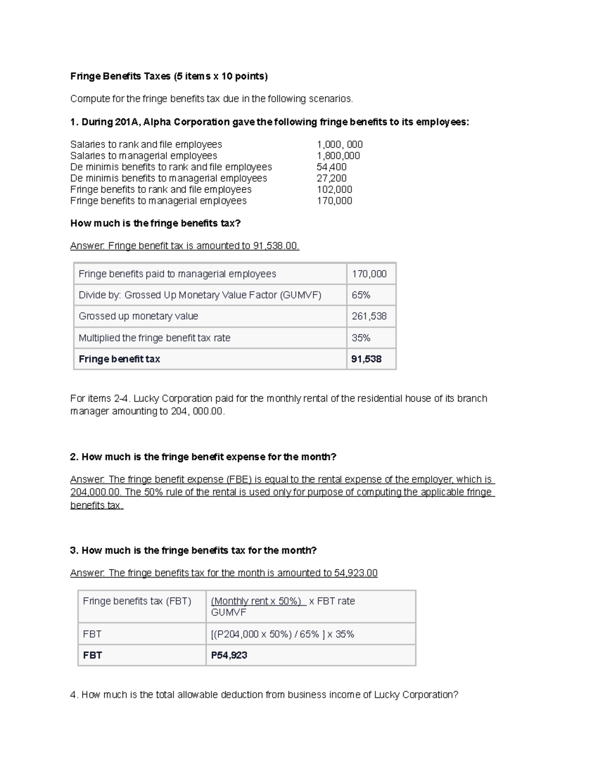 Activity-1: Fringe Benefits Tax Calculations and Scenarios - Studocu