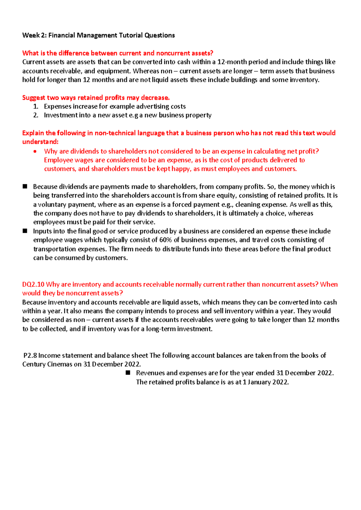 Week 2 Financial Management Tutorial Questions - 1140 - Studocu