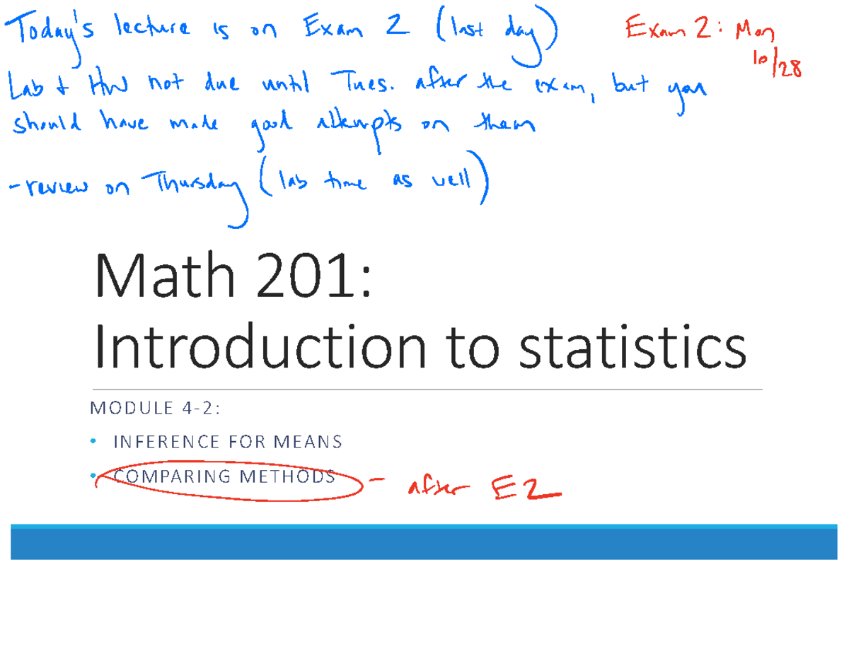 Math 201: Final Exam Study Guide on Inference for Means and t ...