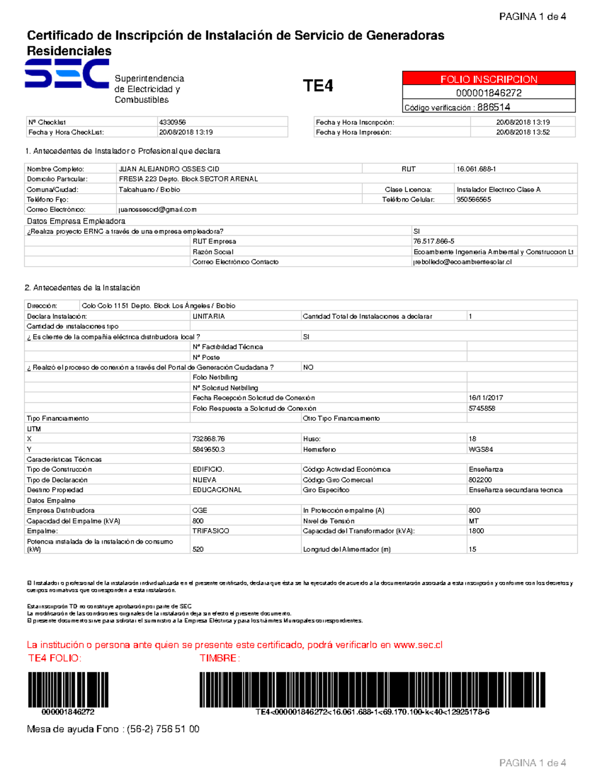 TE4 - Declaración de Instalación de Generadoras Residenciales On Grid ...