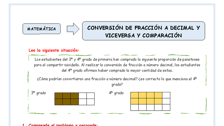 Ficha MATE JUEV 20: Conversión de Fracciones a Decimales y Comparación ...