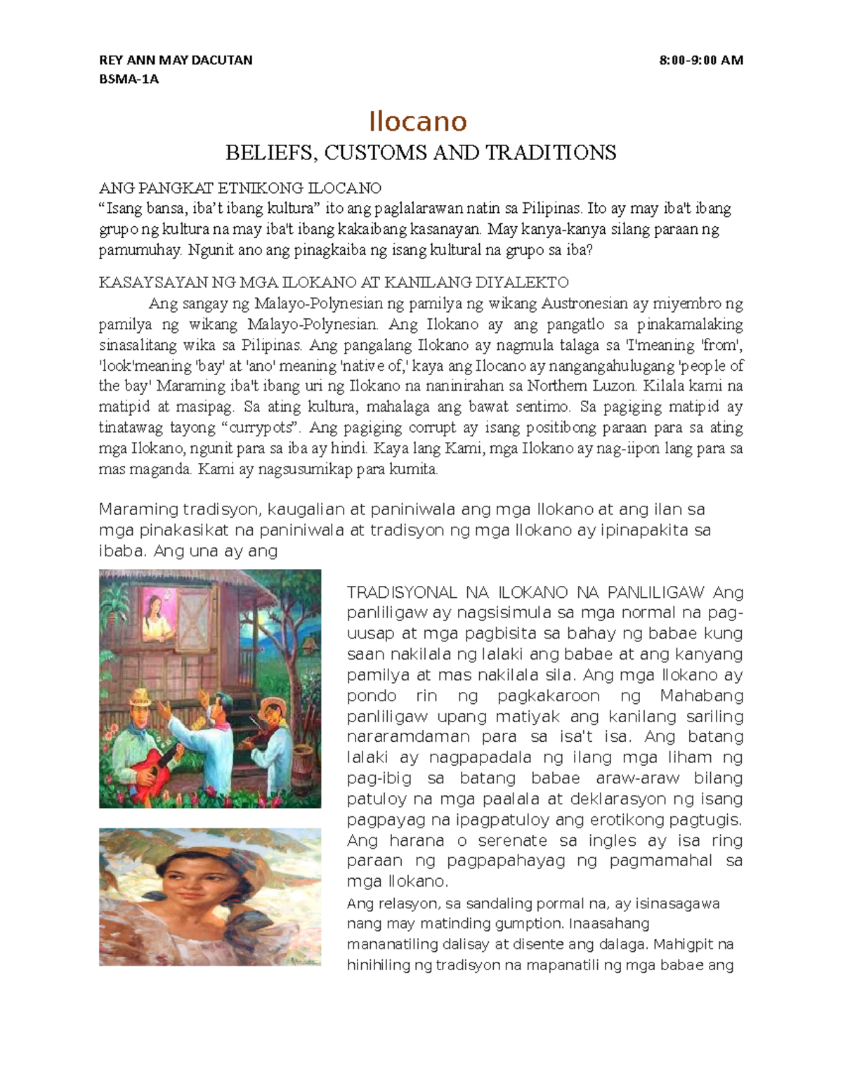 BSMA-1A - Ilocano Beliefs, Customs, and Traditions Overview - Studocu